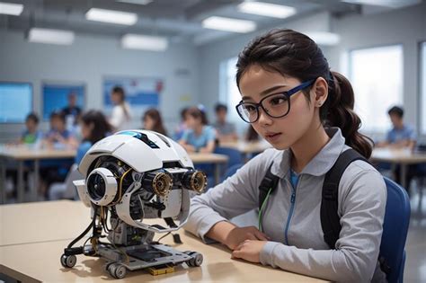 Premium Ai Image Futuristic Classroom Robotics Building Future Engineers And Innovators
