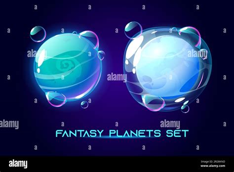 Fantasy Space Planets For Ui Galaxy Game Vector Cartoon Icons Set Of Magic Alien World