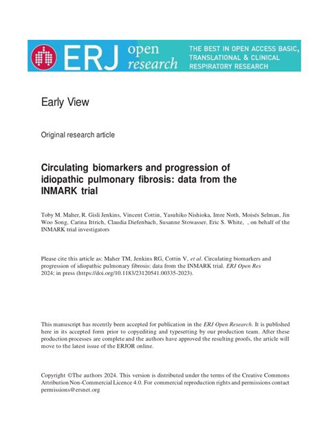 Pdf Circulating Biomarkers And Progression Of Idiopathic Pulmonary