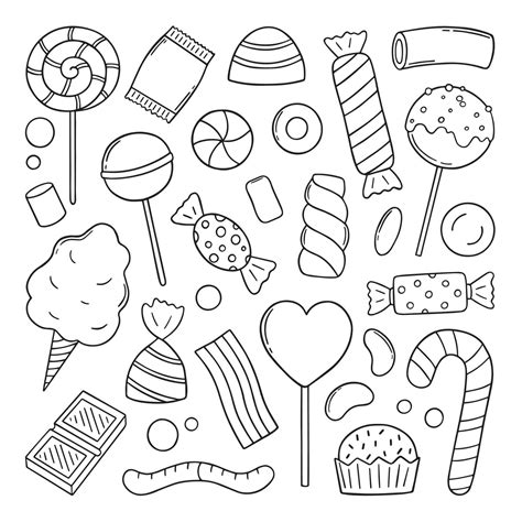 Hand Drawn Set Of Sweets And Candies Doodle Lollipop Caramel