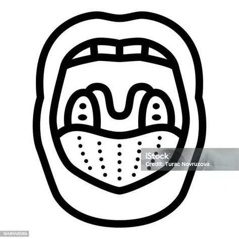 편도선 라인의 염증 아이콘 인간의 질병 개념 흰색 배경에 편도선염 표지판 모바일 웹 디자인을 위한 개요의 인후 질환 인두염