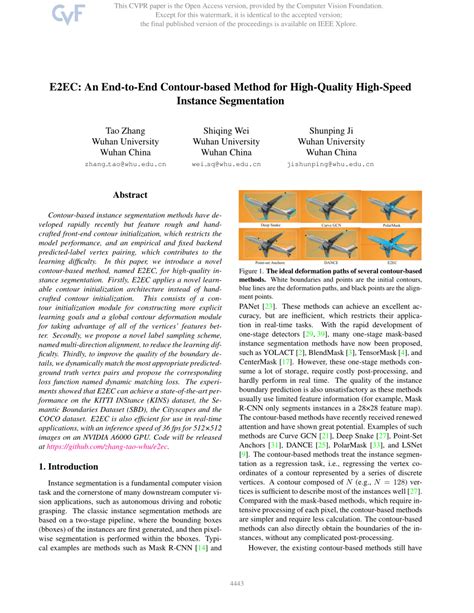 Pdf E2ec An End To End Contour Based Method For High Quality High Speed Instance Segmentation