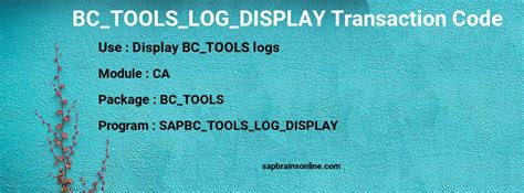 BC TOOLS LOG DISPLAY SAP Tcode For Display BC TOOLS Logs