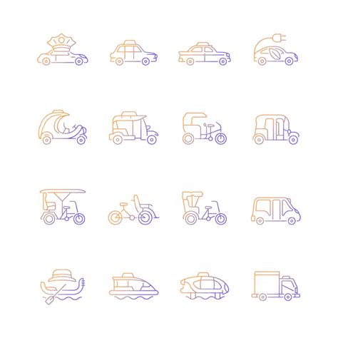 taxi types gradient linear vector icons set pictogram service tricycle