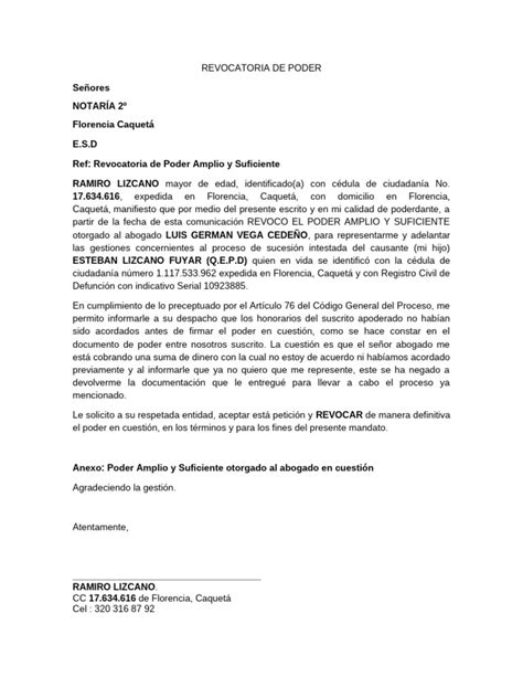 Revocación De Poder Notarial Pdf