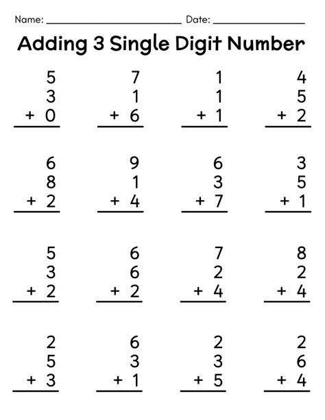 80 adding 3 single digit number sums addition sums with numbers 0 9