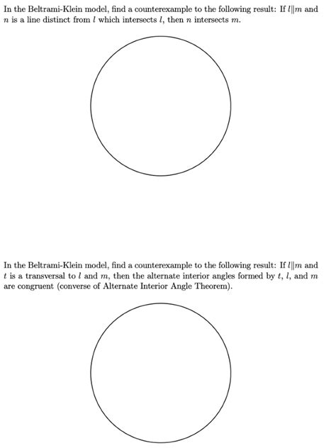 Solved In The Beltrami Klein Model Find A Counterexample To