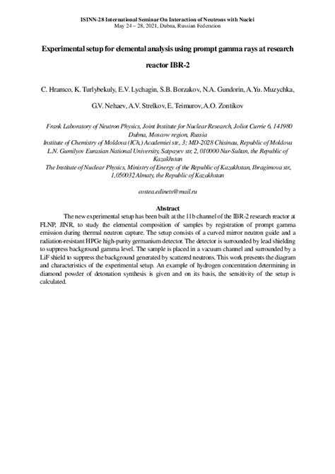 Pdf Experimental Setup For Elemental Analysis Using Prompt Gamma Rays