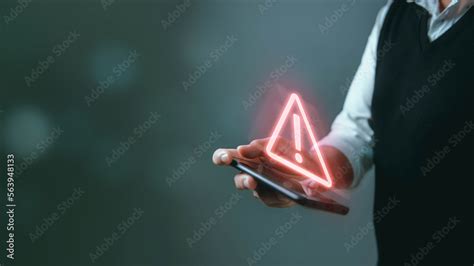 System Hacked Warning Alert Man Using Smartphone With Cyber Attack Network Virus Spyware