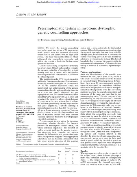 Pdf Presymptomatic Testing In Myotonic Dystrophy Genetic Counselling