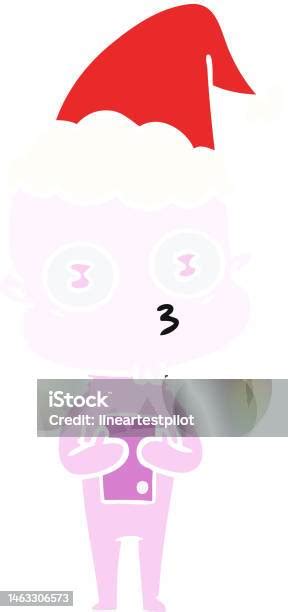 산타 모자를 쓴 이상한 대머리 우주인의 손으로 그린 평면 컬러 그림 귀여운에 대한 스톡 벡터 아트 및 기타 이미지 귀여운 기이함 낙서 드로잉 Istock