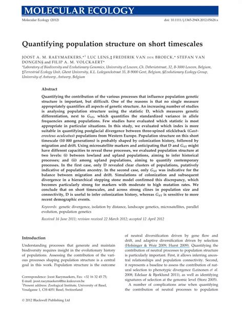 Pdf Quantifying Population Structure On Short Timescales Dokumentips