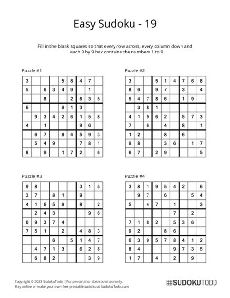 9x9 Easy Sudoku Puzzles Printable 9x9 Easy Sudoku Puzzles Printable