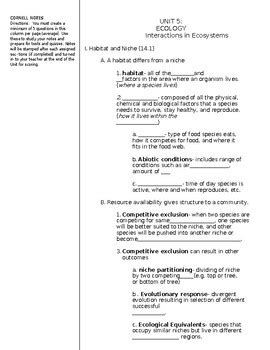Biology Interactions In The Ecosystems Guided Notes By Transformation Teaching