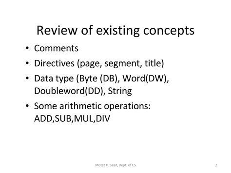 Assembly Language Lecture 4 Ppt