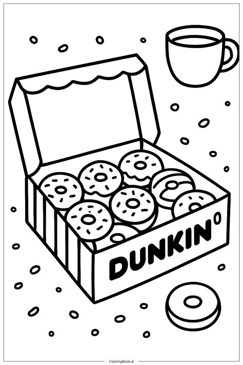 Dunkin Donuts Box With Mini Donuts Coloring Page Free Pdfandpng Printable