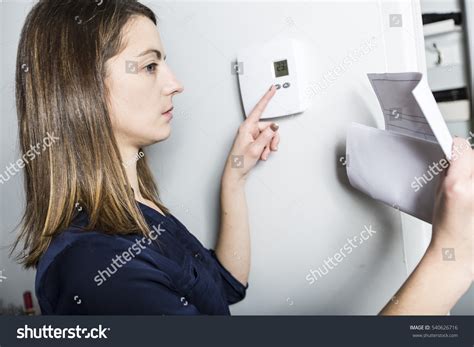 Woman Set Thermostat Home Stock Photo 540626716 Shutterstock