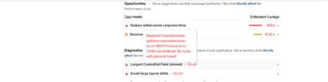 Why Lcp Gives Wrc Protocol Error In Pagespeed Insights Stack Overflow