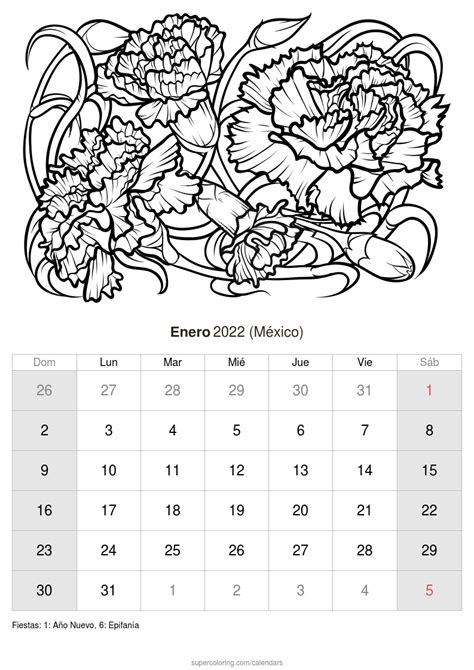 Calendario Enero 2022 Para Imprimir México