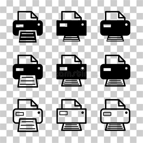 Set Of Printer Document Web Icon Printout Machine Technology Flat Sign