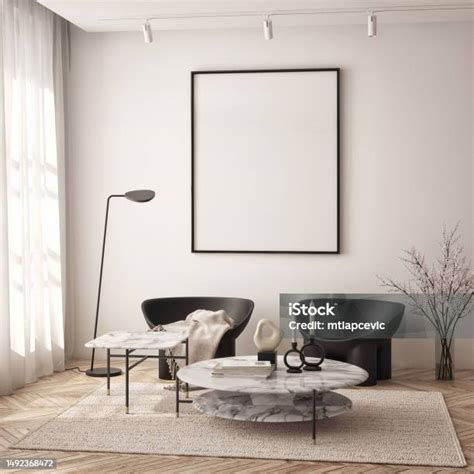 거실 벽에 모형 포스터 프레임 현대적인 디자인의 고급스러운 아파트 배경 현대적인 인테리어 디자인 3d 렌더링 3d 일러스트레이션 0명에 대한 스톡 사진 및 기타 이미지