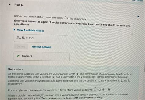 Part A Using Component Notation Enter The Vector B