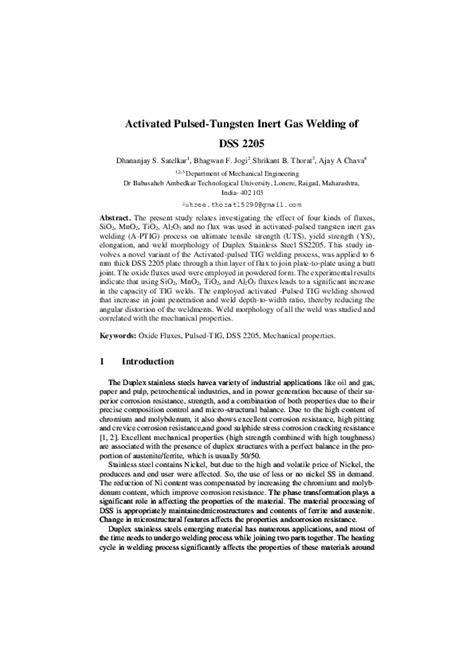 Doc Activated Pulsed Tungsten Inert Gas Welding Of Dss 2205
