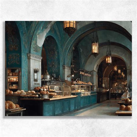 Russian Bakery Canvas Wall Art Vintage Moscow Cafe Interior Coffee