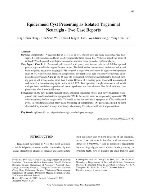 Pdf Epidermoid Cyst Presenting As Isolated Trigeminal Neuralgia Two