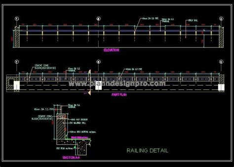 boundary wall cad drawing brick and ms pipe with handrail