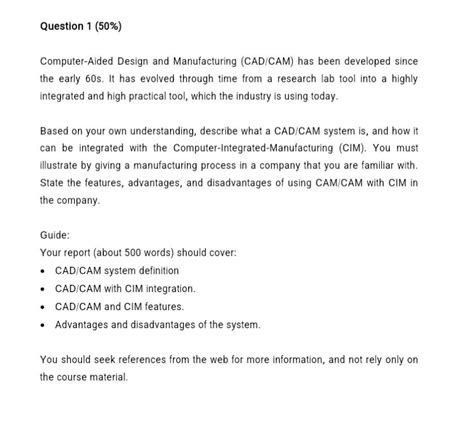 Question 1 50 Computer Aided Design And