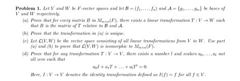 Solved Problem Let V And W Be F Vector Spaces And Let B Chegg Com