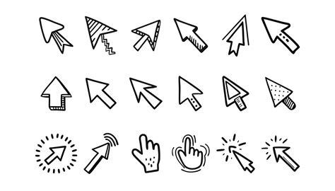 Cursor Icon Set Doodle Click Icon Set Hand Drawn Mouse Cursor Hand