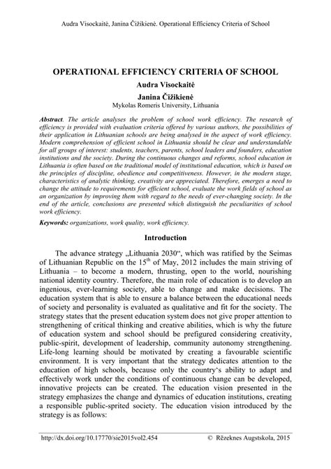 Pdf Operational Efficiency Criteria Of School