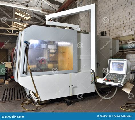 CNC Machine For Working With Metal Slightly Dirty Is In The Factory Cnc Machine Gray Stock