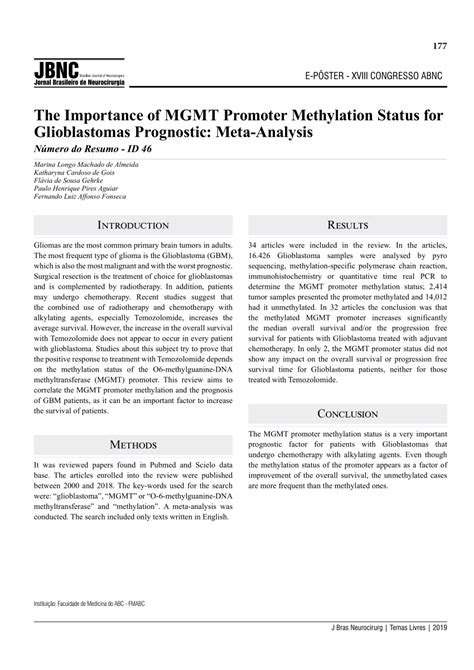 Pdf The Importance Of Mgmt Promoter Methylation Status For Glioblastomas Prognostic Meta