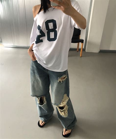 [그런지룩 데미지팬츠] 러프 스크래치 데미지 와이드 데님 팬츠 에이블리