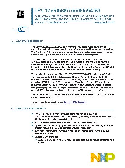 LPC1764FBD100 551 Datasheet 128kB Flash 32kB SRAM Ethernet USB LQFP100 Package