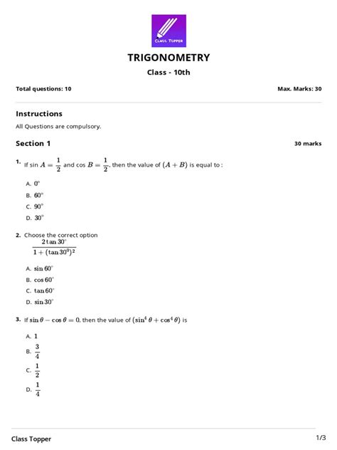 Trigonometryquestion Paper 1 Pdf Trigonometry Triangle Geometry