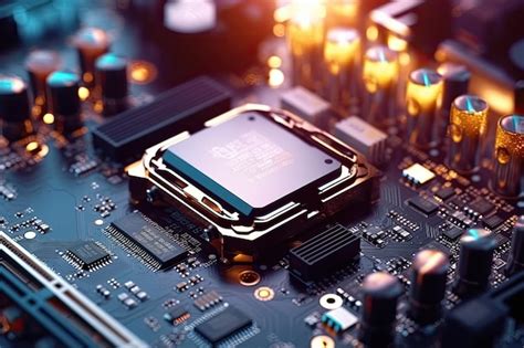컴퓨터의 중앙 처리 장치 Cpu를 보여주는 회로 또는 마더보드 프리미엄 사진