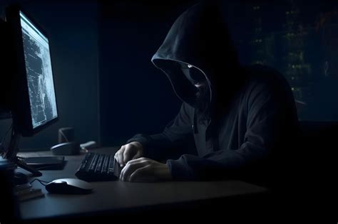 Hacker Utilisant Un Ordinateur Dans Une Pièce Sombre La Nuit Concept De Sécurité Informatique