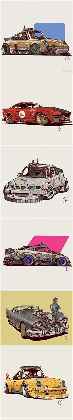 车 花瓣网陪你做生活的设计师 稿插画素材 汽车摩托载具朋克造型绘画参考 淘宝网