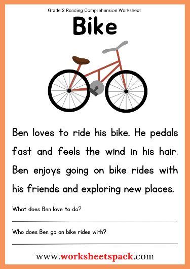 Bike Grade 2 Reading Comprehension Worksheet In 2024 Reading Comprehension Worksheets