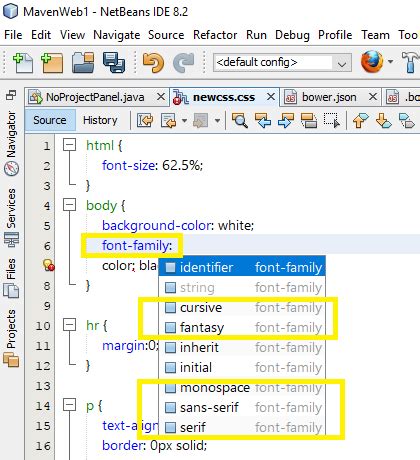 Netbeans Code Completion For CSS Font Family Stack Overflow
