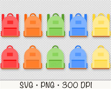 Colorful Backpack Clipart School Png Svg Bundle Digital Download