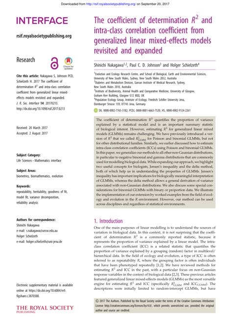 Pdf The Coefficient Of Determination R2 And Intra Class Correlation