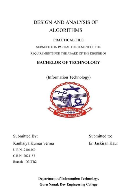 Iml Practical File 2004 893 Design And Analysis Of Algorithms