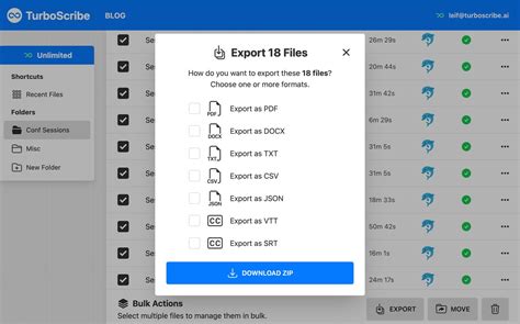 Export Transcripts And Manage Files In Bulk Turboscribe