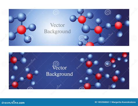Abstract Molecule Structure On Blue Color Background Atoms Infographic Stock Vector