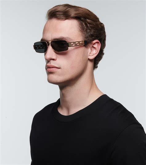 Greca Rectangular Sunglasses In Black Versace Mytheresa